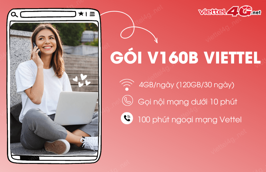Đăng ký gói V160B Viettel nhận 4GB/ngày và thoại miễn phí