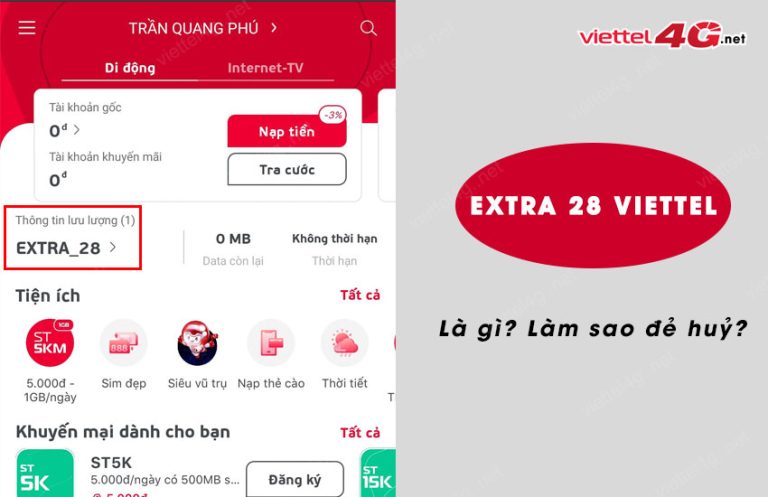 Thông tin EXTRA 28 Viettel là gì? Hướng dẫn huỷ gói EXTRA 28