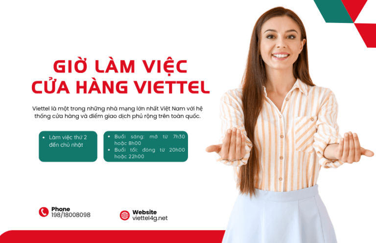 Thời gian, giờ làm việc cửa hàng Viettel 2026 trên toàn quốc